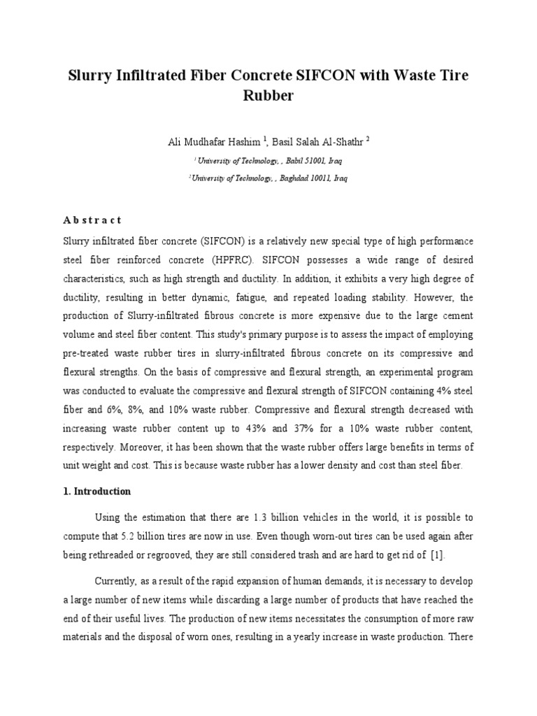 Slurry Infiltrated Fiber Concrete SIFCON With Waste Tire Rubber.. | PDF ...