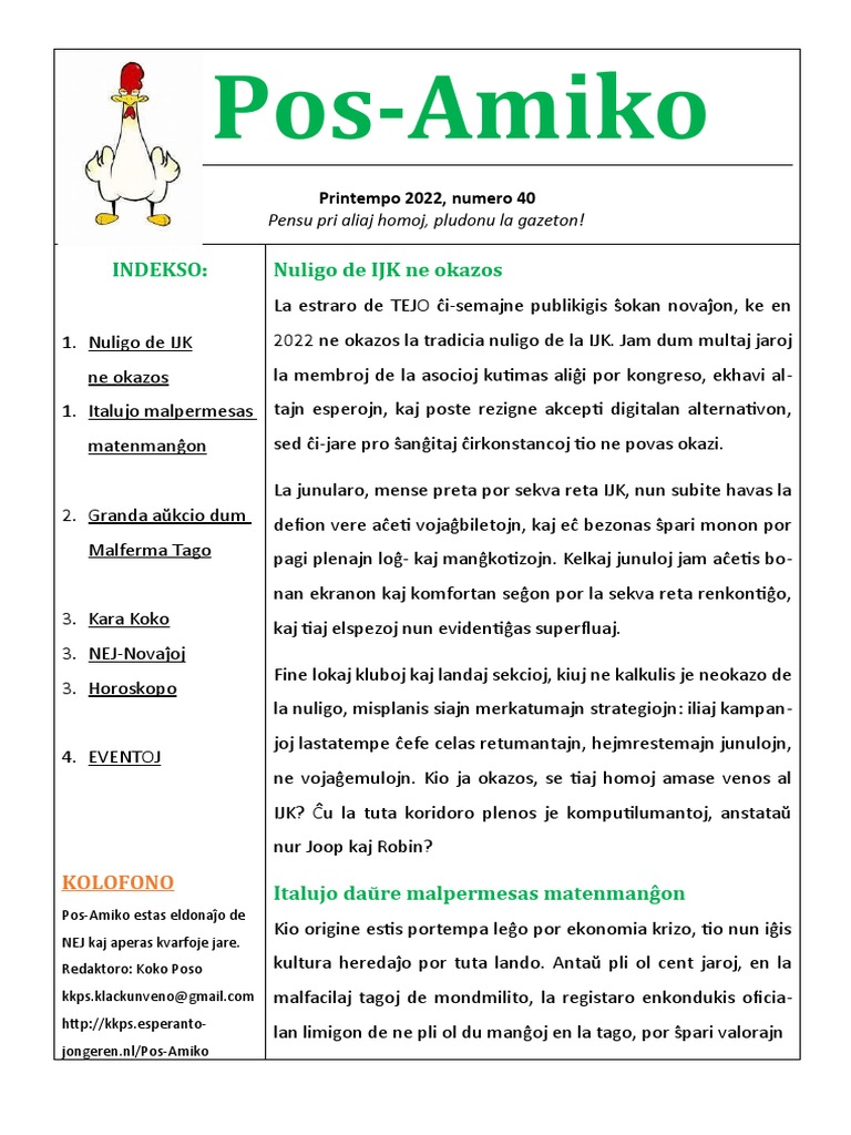 Pos-Amiko - Printempo 2022, Numero 40 | PDF
