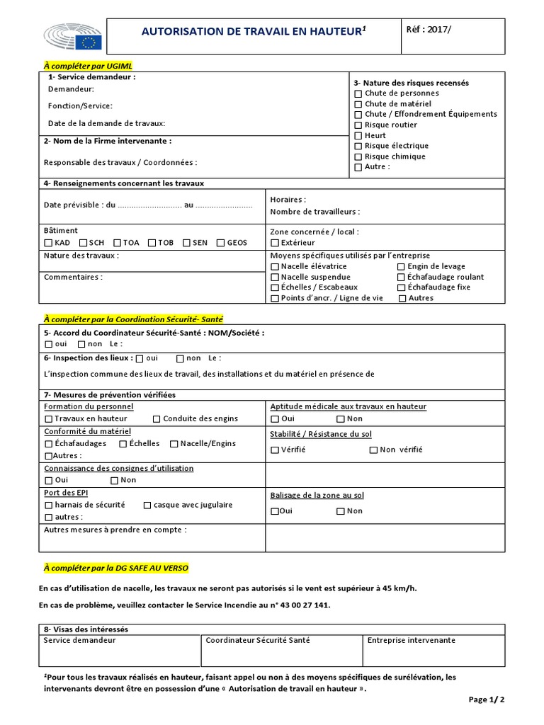 FR Annexe+B.11+ +Autorisation+de+Travail+en+Hauteur+PE | PDF
