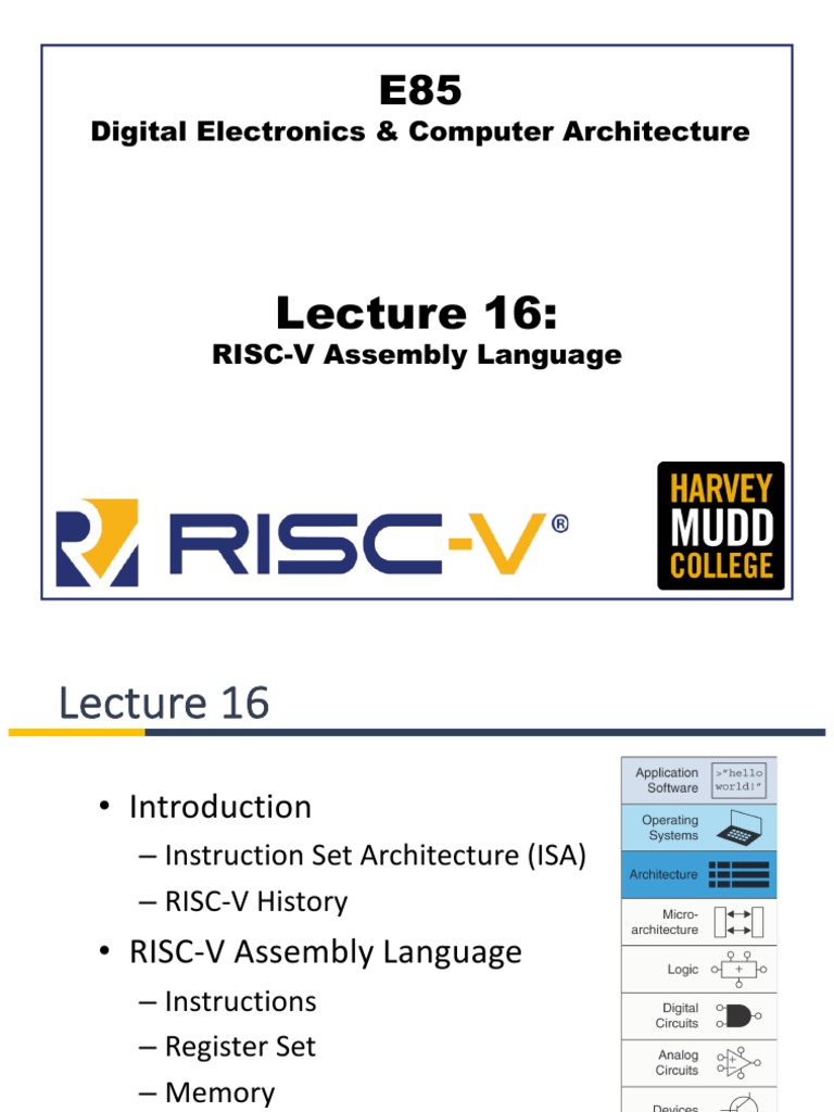 Lecture 16_ RISC-V Assembly Language | PDF