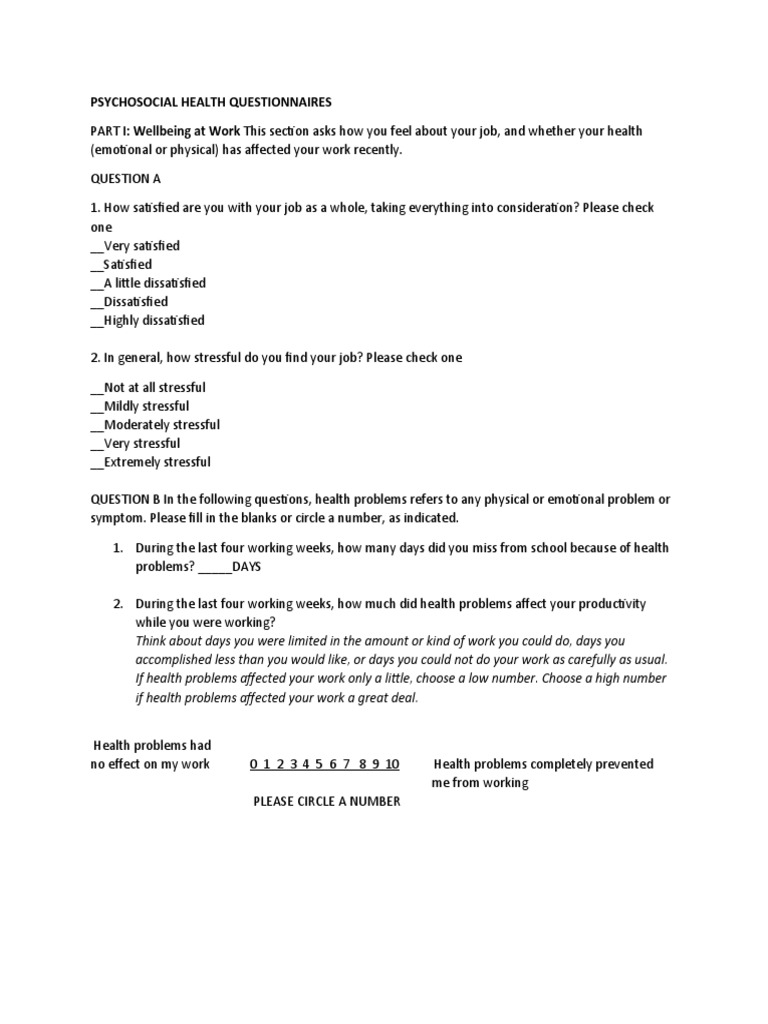 Psychosocial Health Questionnaires | PDF | Well Being | Psychology