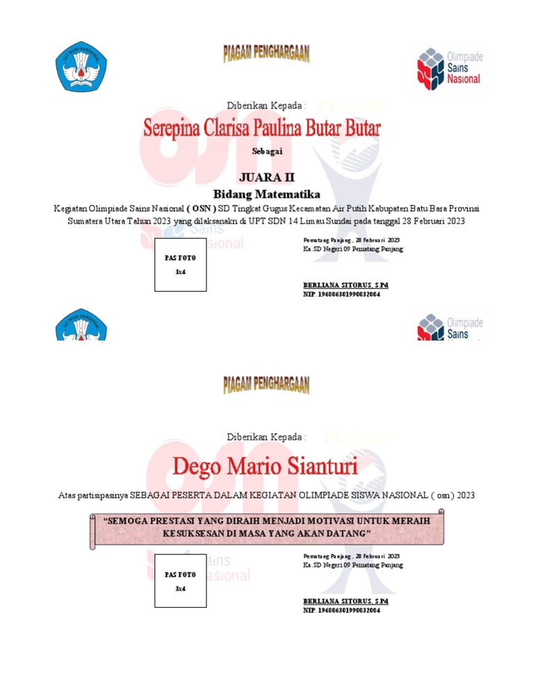 Contoh Piagam OSN | PDF