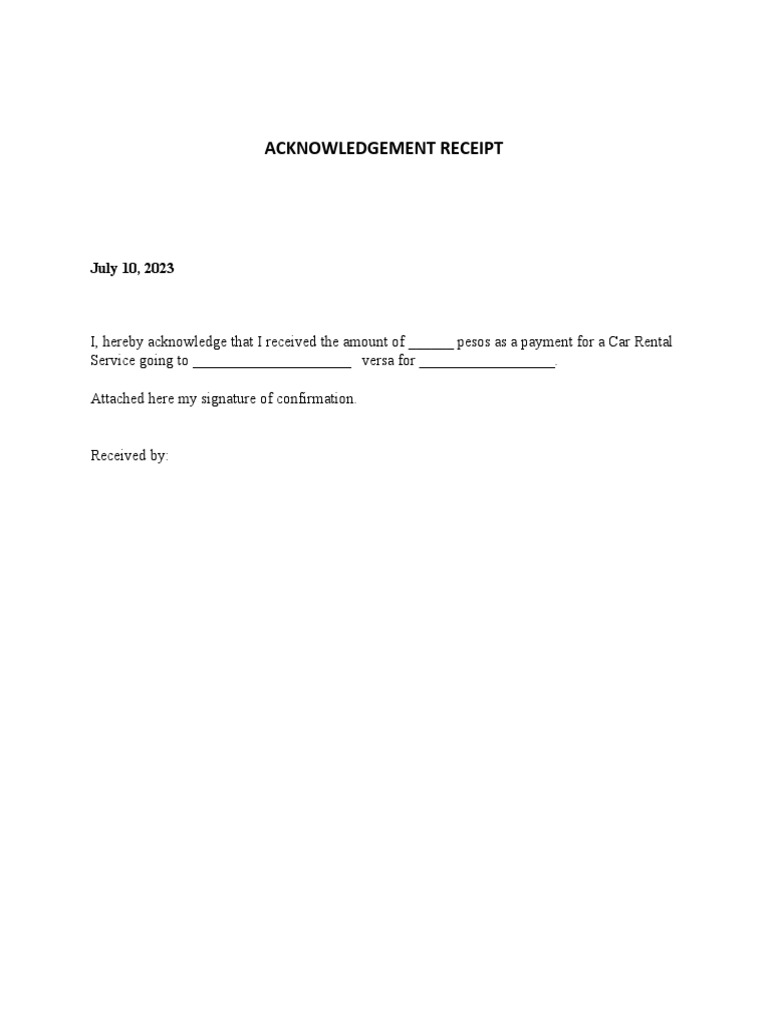 Acknowledgement Receipt- Car Rental | PDF