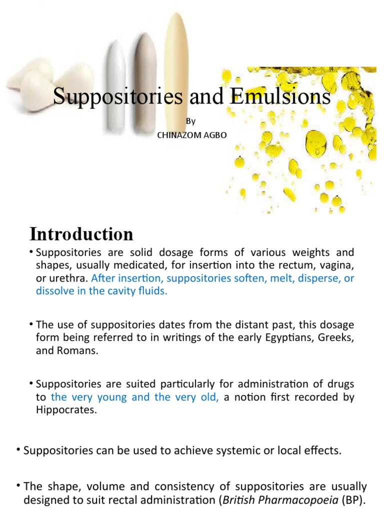 Overview of Suppository Formulations | PDF | Emulsion | Surfactant