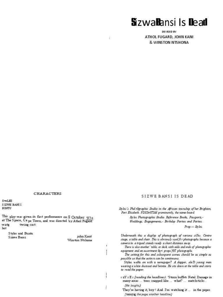 Sizwe Bansi Is Dead | PDF