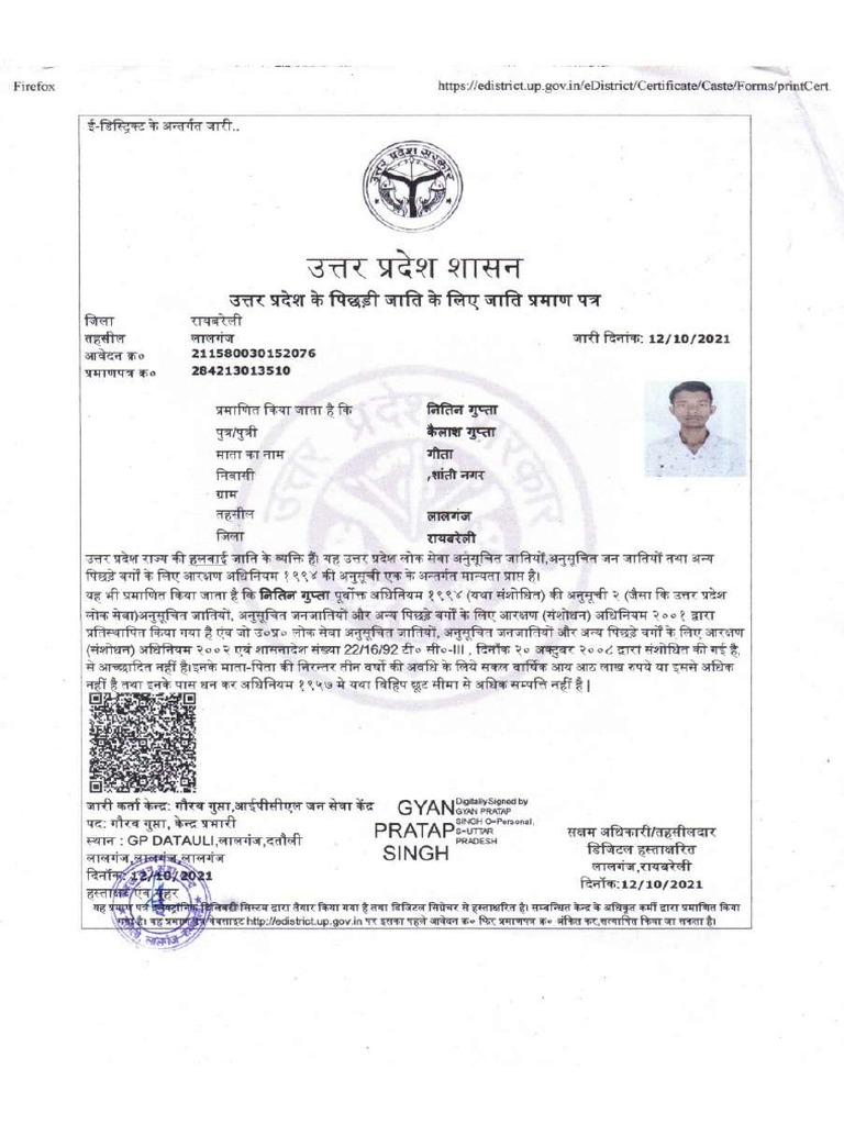 Caste Certificate | PDF