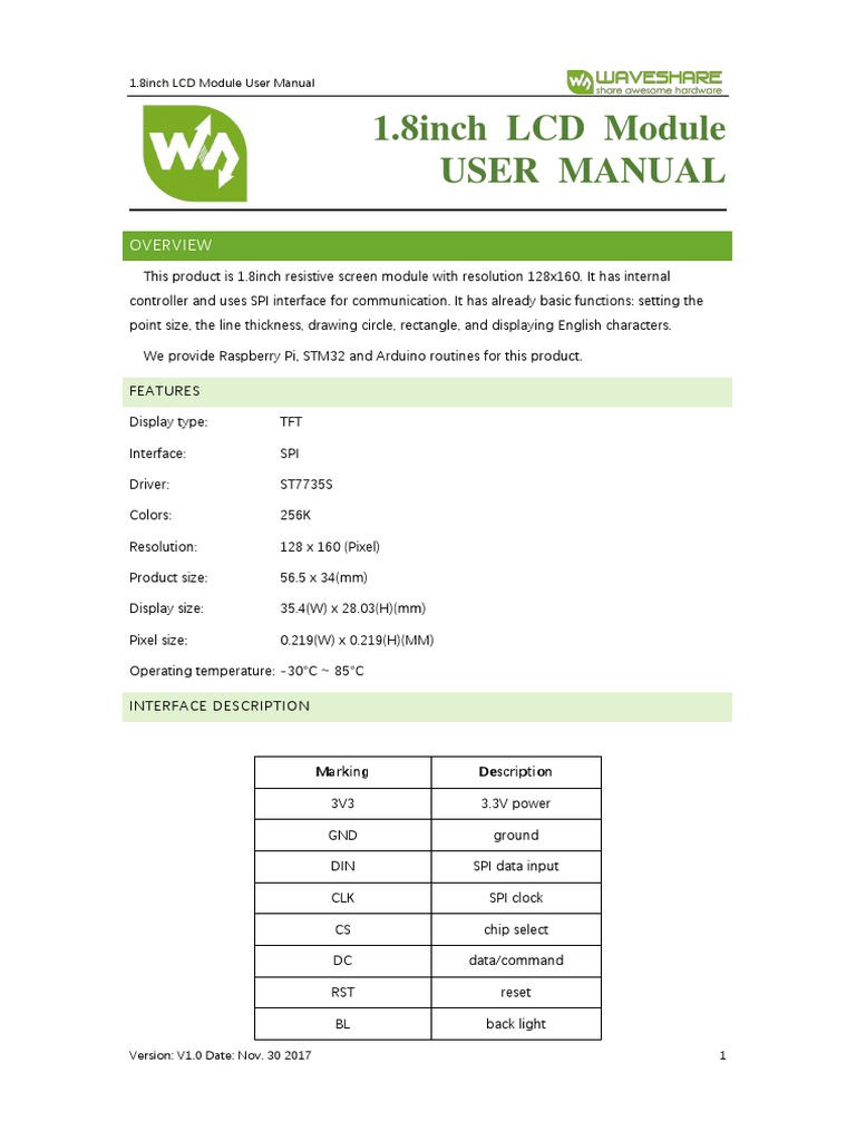 1.8inch LCD Module User Manual En | PDF | Raspberry Pi | Library ...
