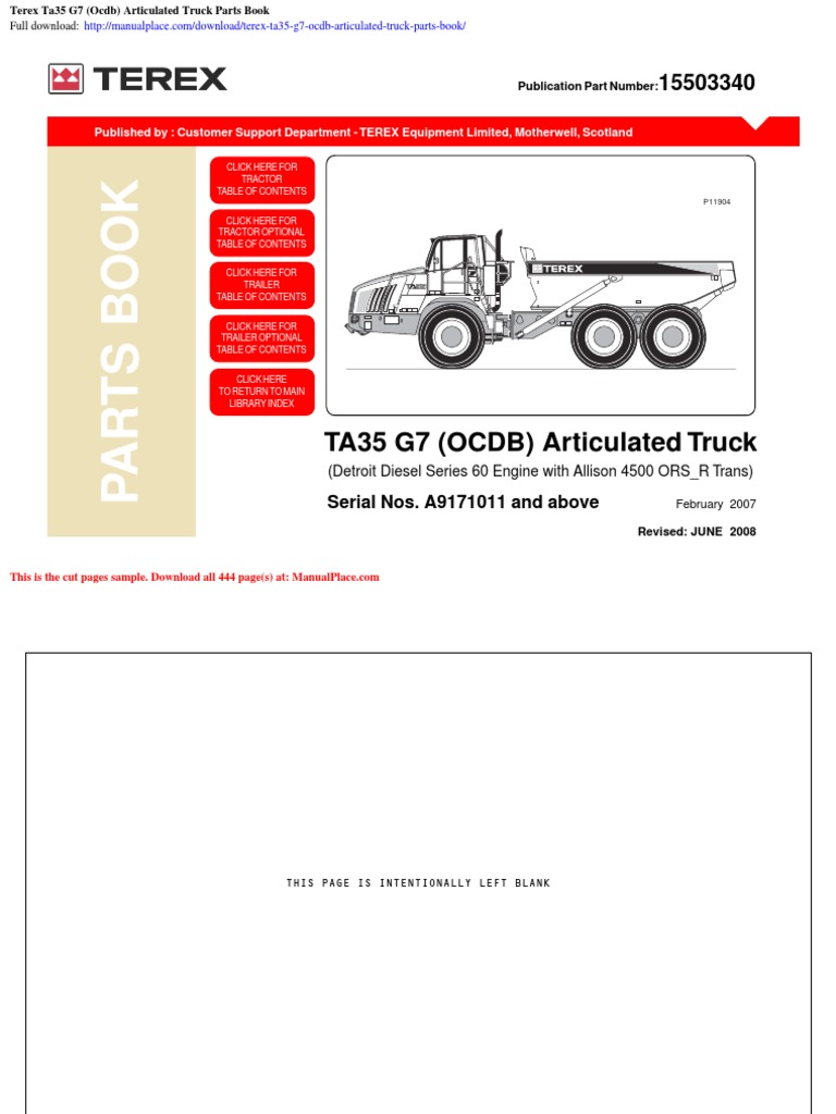 Terex Ta35 g7 Ocdb Articulated Truck Parts Book | PDF | Axle | Tractor