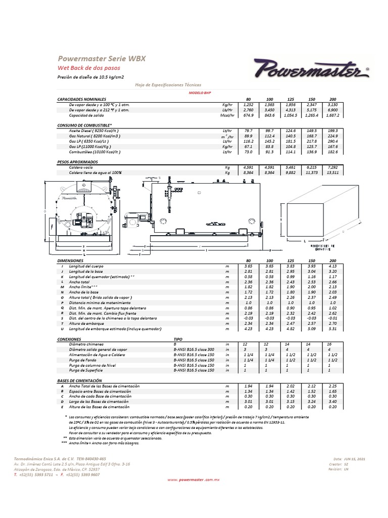 Especificaciones Powermaster Serie WBX 150 PSIG 20210615 SZ | PDF