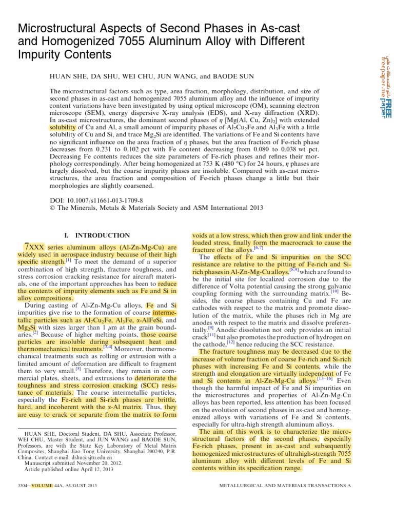 Microstructural of Second Phases in Ascast and Homogenized Aluminum ...