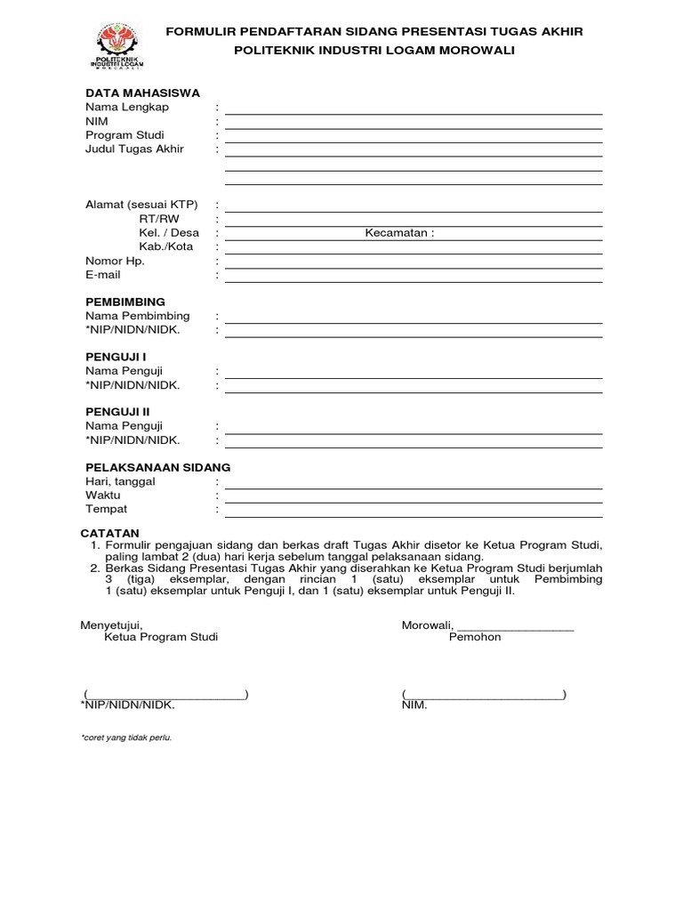 Formulir Pendaftaran Seminar Tugas Akhir | PDF