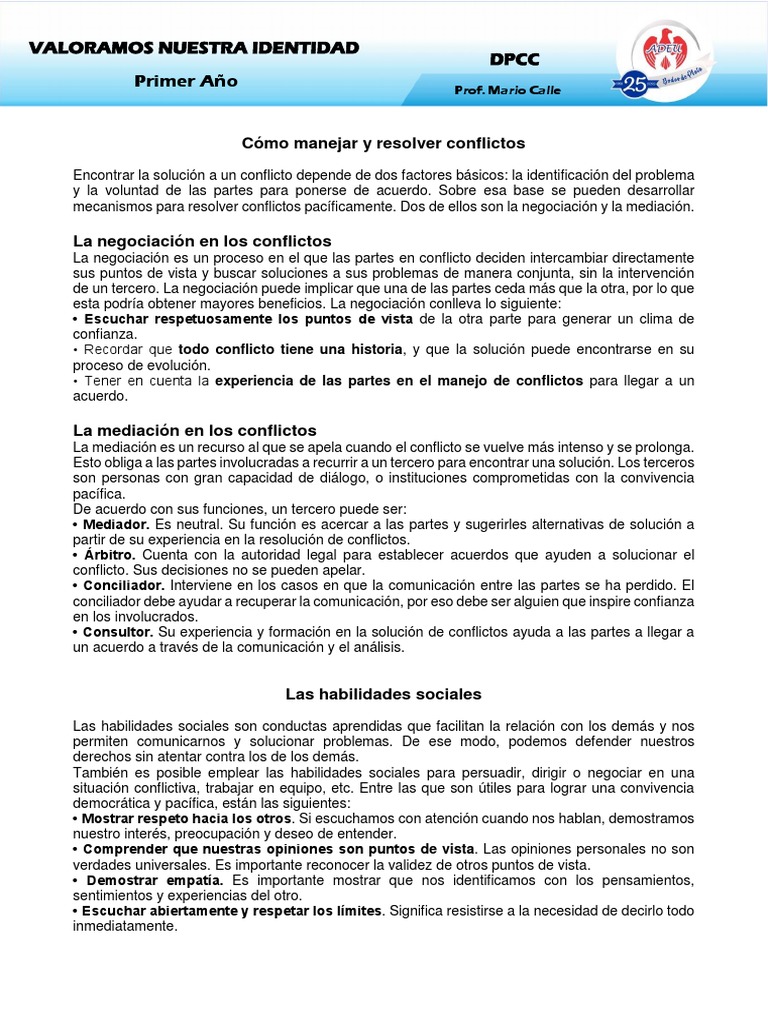DPCC 1 Und 3 Sem Negociacion en Los Conflictos | PDF
