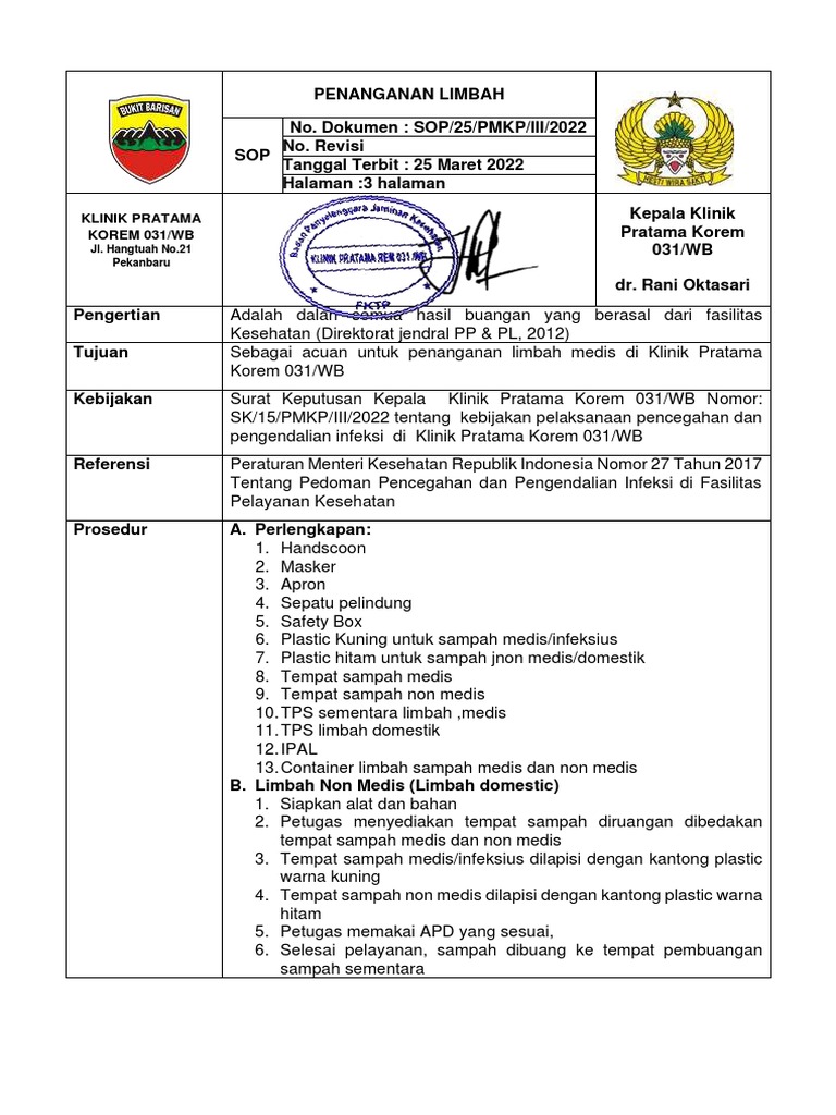 Sop Penanganan Limbah | PDF