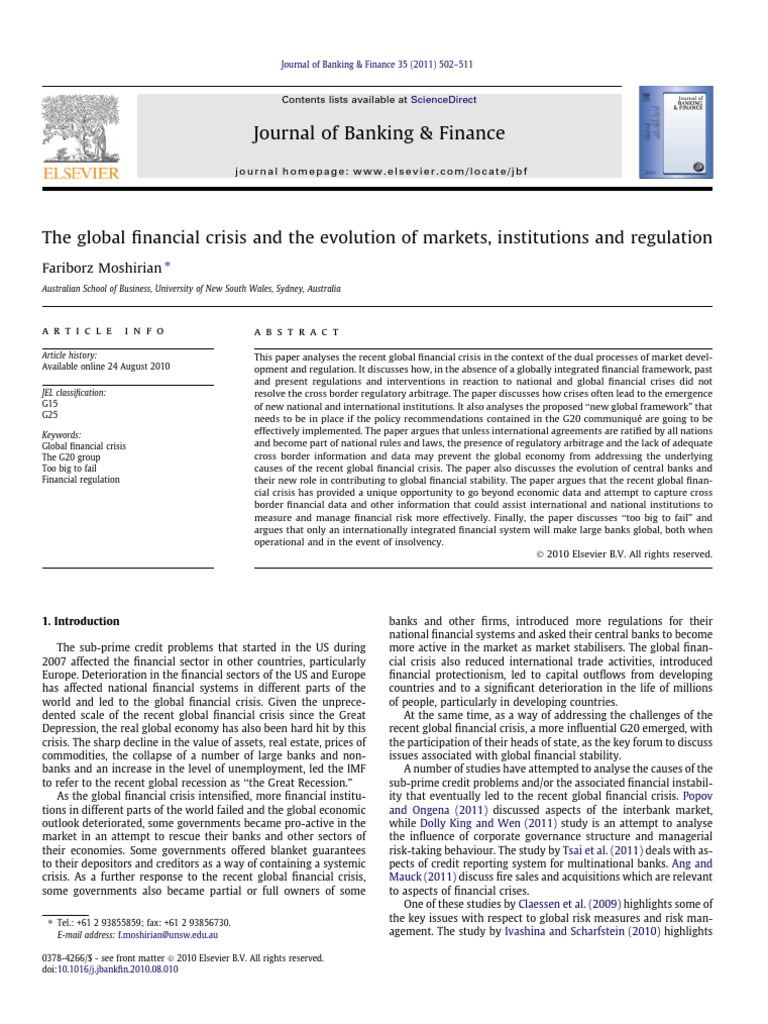 Global Financial Crisis and Evolution of Markets | PDF | Global ...