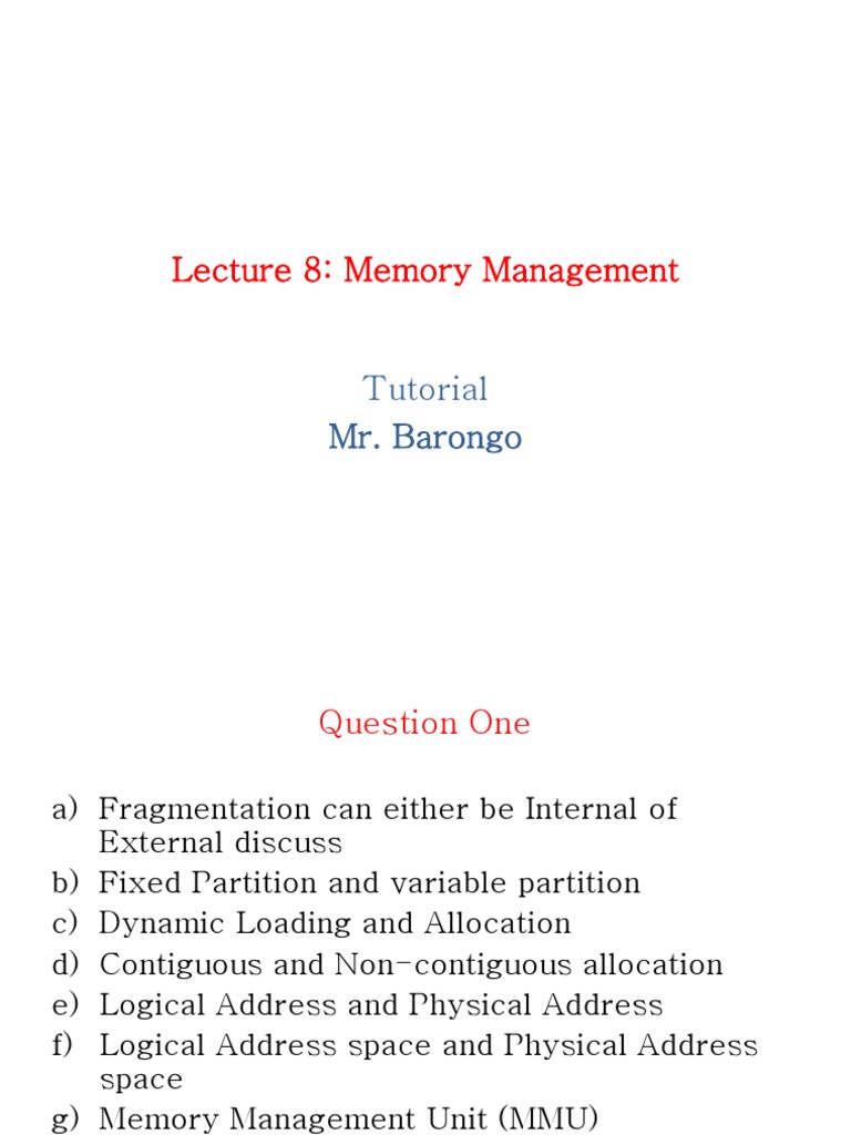 Lecture 8 Tutorial Question - Memory Management | PDF