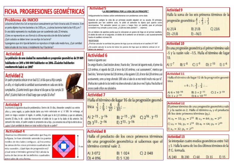 Ficha. Progresión Geométrica. 2023 | PDF
