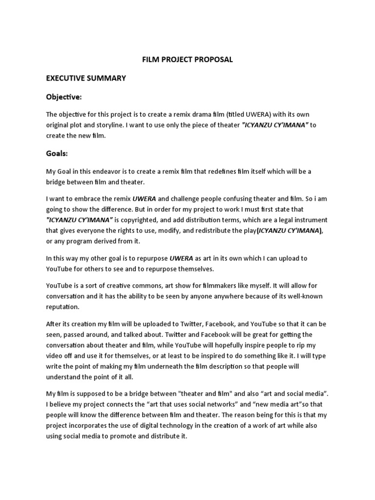 Film Project Proposal | PDF | You Tube | Social Media