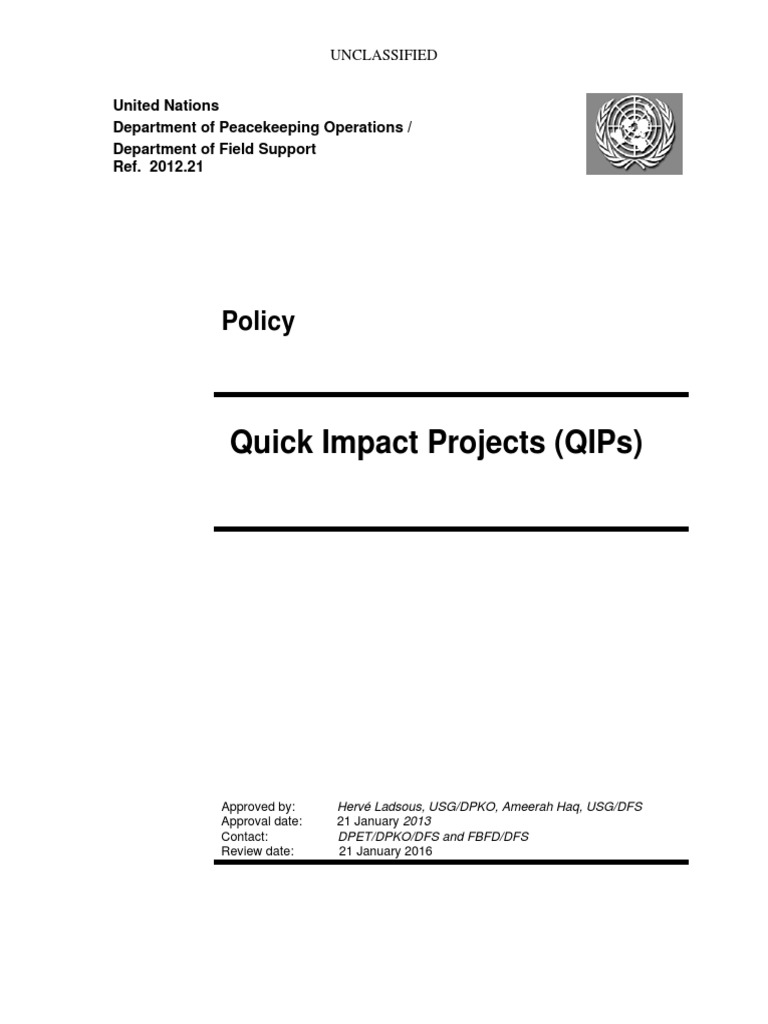 UN Policy on Quick Impact Projects | PDF | United Nations ...