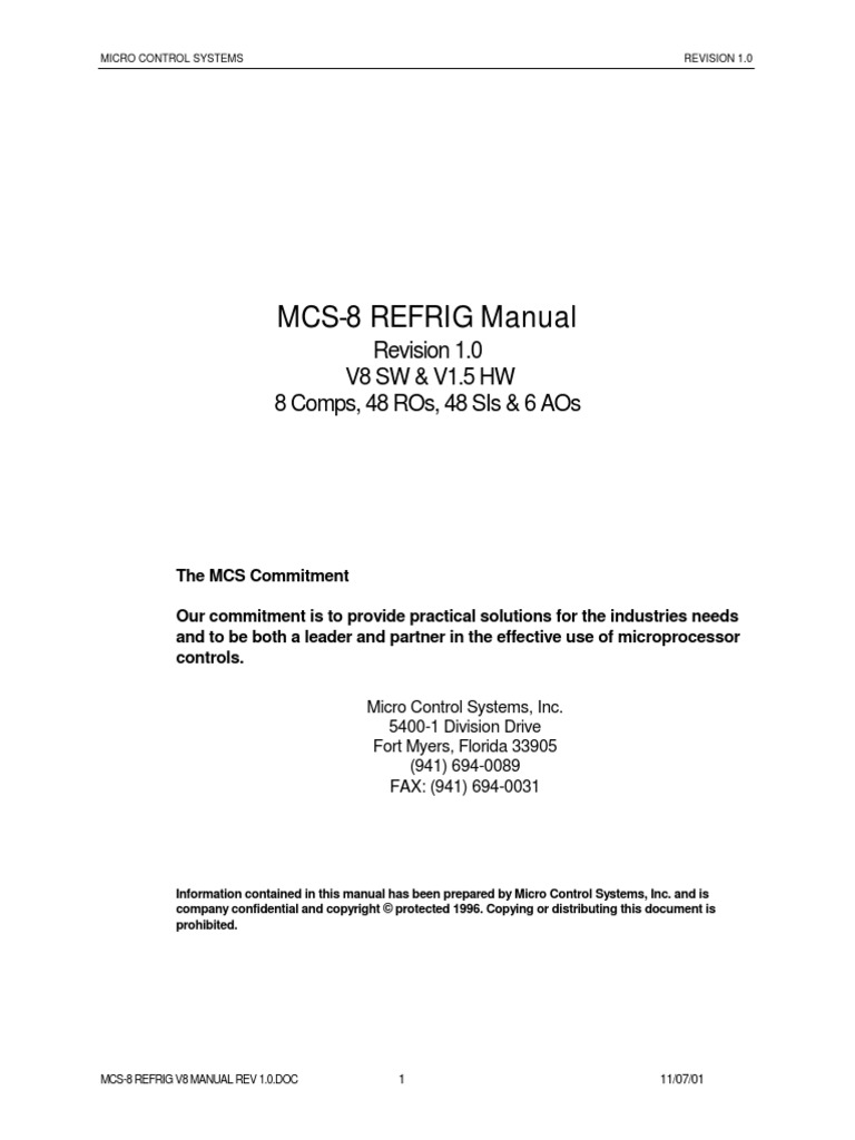 MCS-8 Refrig V8 Manual Rev 1.0 | PDF | Pump | Computer Network