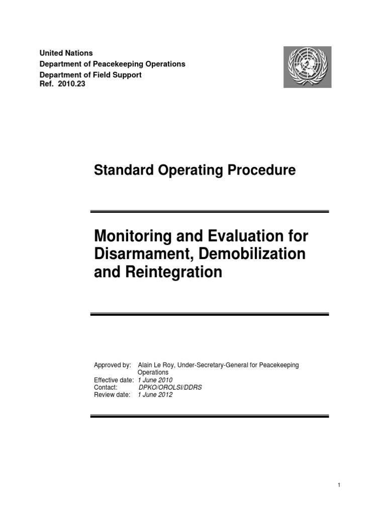 SOP on Monitoring and Evaluation for DDR (2010) | PDF | Evaluation ...
