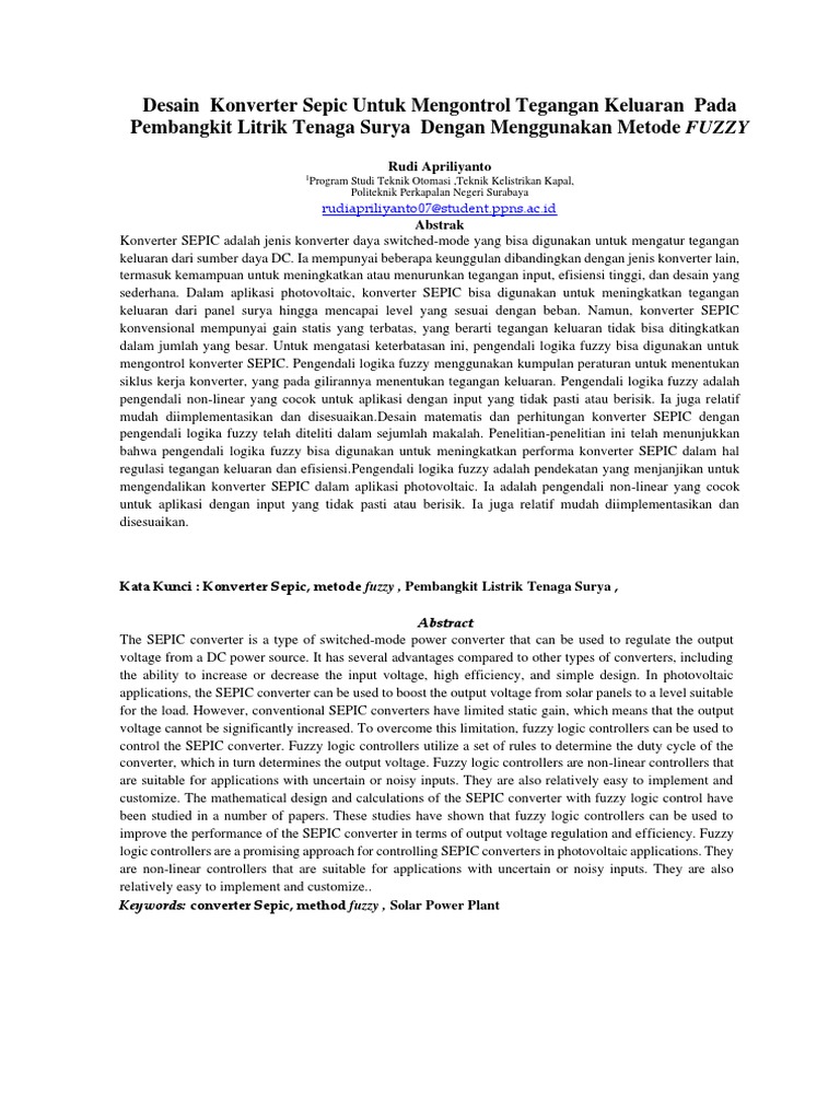 Desain Konverter Sepic Untuk Mengontrol Tegangan Keluaran Pada Pembangkit Litrik Tenaga Surya ...