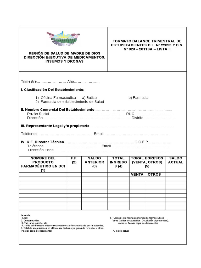 Formato de Estupefacientes | PDF | Farmacia | Ciencias de la Salud