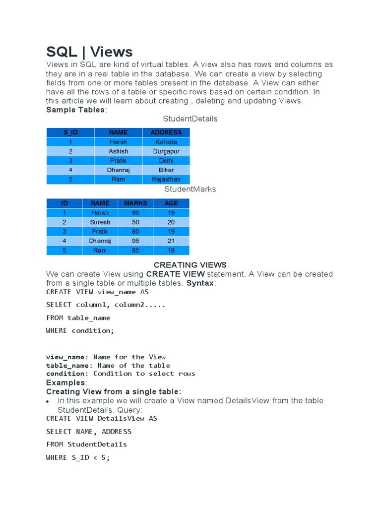 SQL Views1 | PDF | Table (Database) | Computer Data