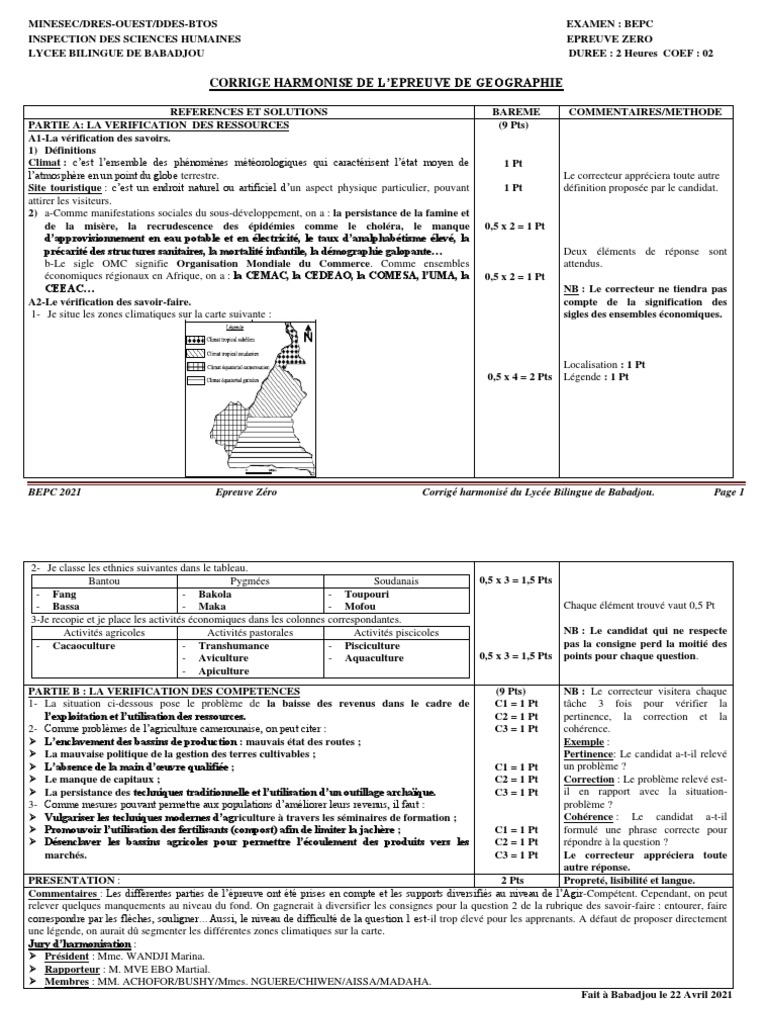 Corrigé Harmonisé BEPC Géographie Epreuve Zéro | PDF Corrigé Harmonisé BEPC Géographie Epreuve Zéro | PDF