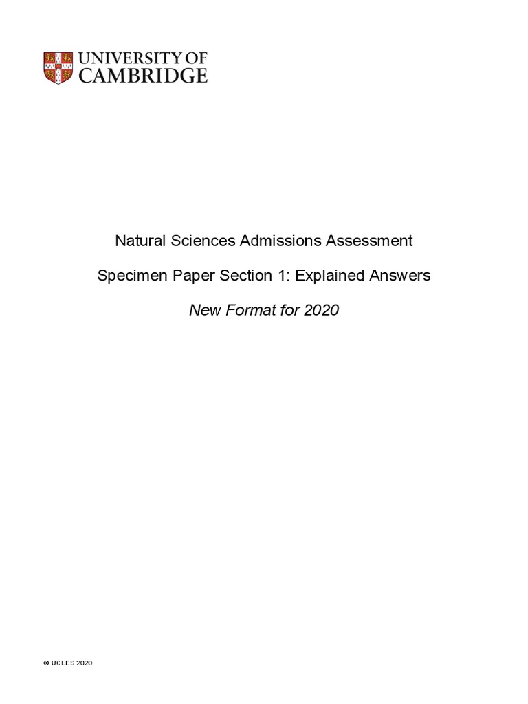 NSAA Specimen 2020 Section 1 Solutions | PDF