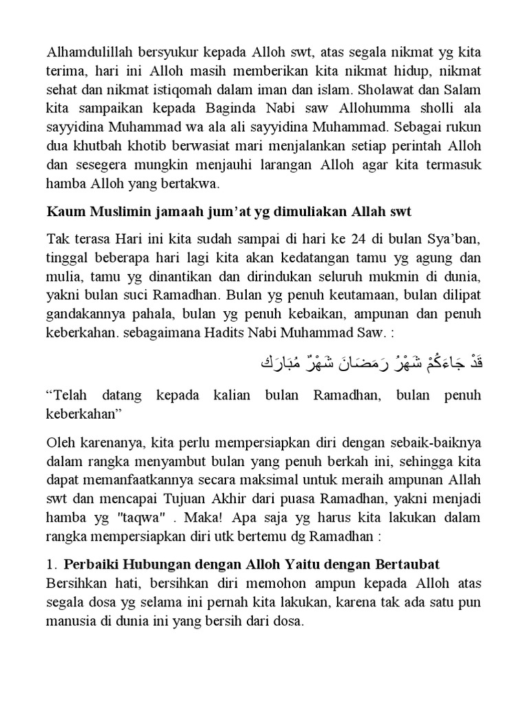 Teks Khutbah Tarhib Ramadhan | PDF | Agama & Spiritualitas | Gaya Hidup