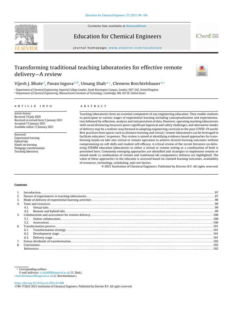Transforming Traditional Teaching Laboratories For Effective Remote Delivery-A Review | Download ...