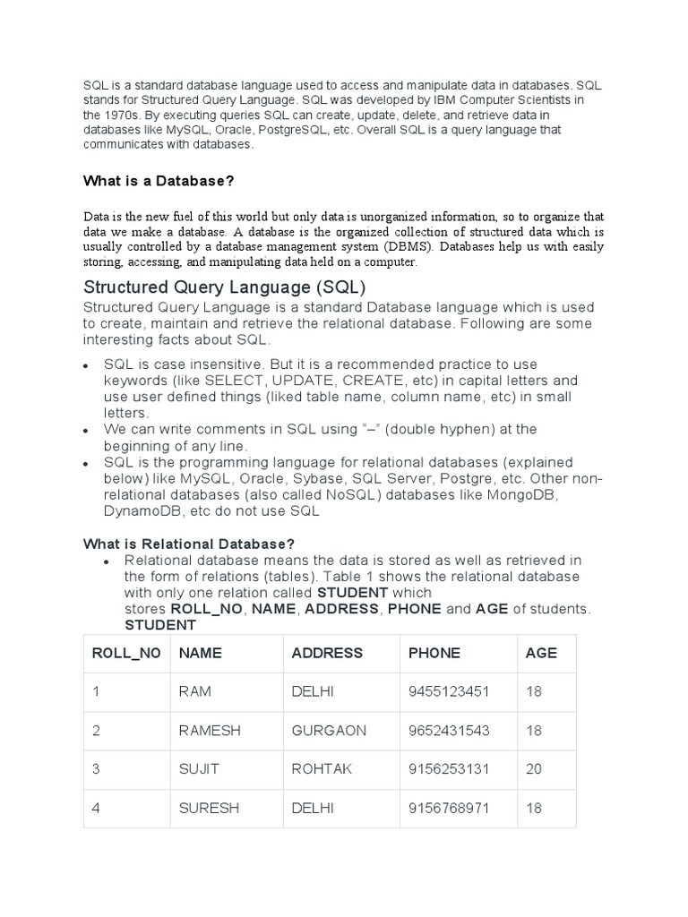 SQL Part 1 | PDF SQL Part 1 | PDF