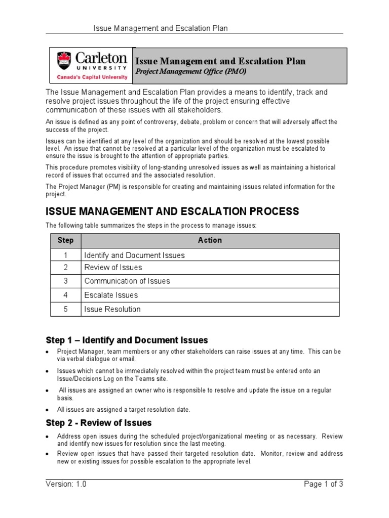 Carleton Issue Management and Escalation Plan | PDF | Business