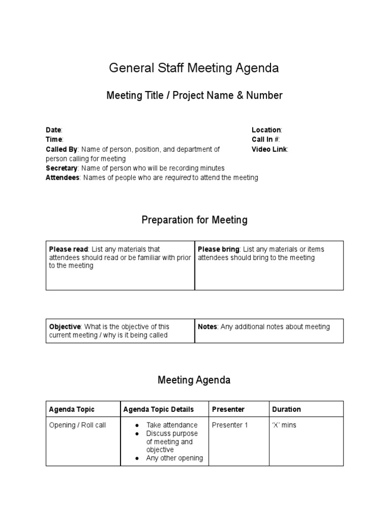 General Staff Meeting Agenda Template | PDF