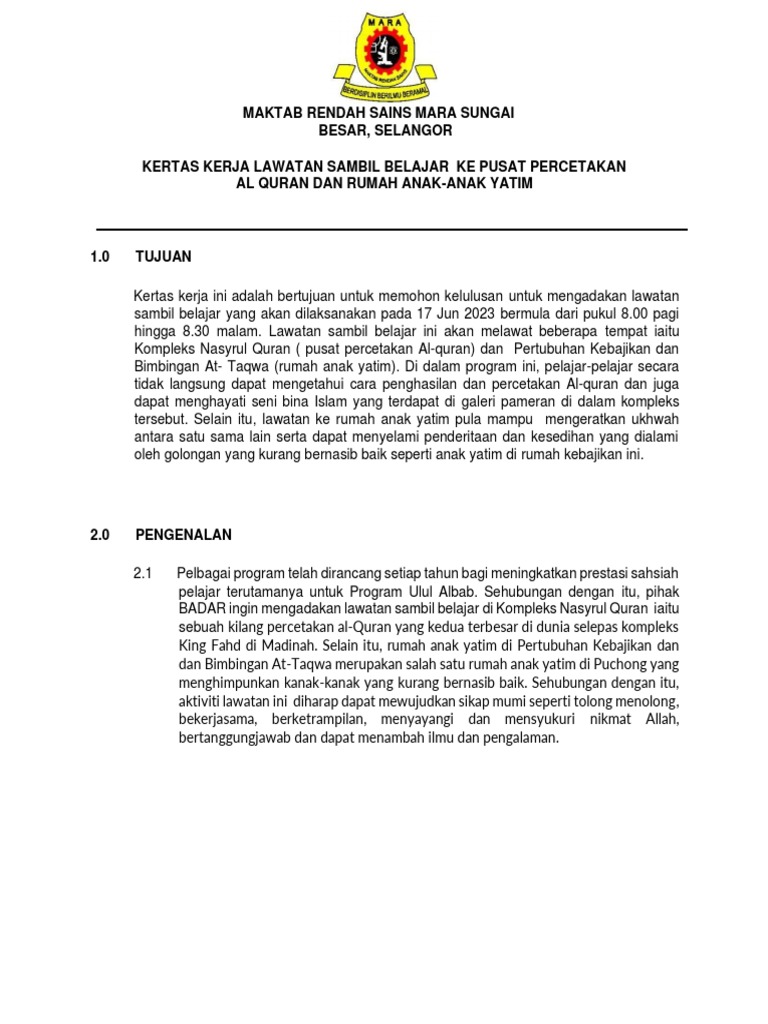 Kertas Kerja Rehlah | PDF