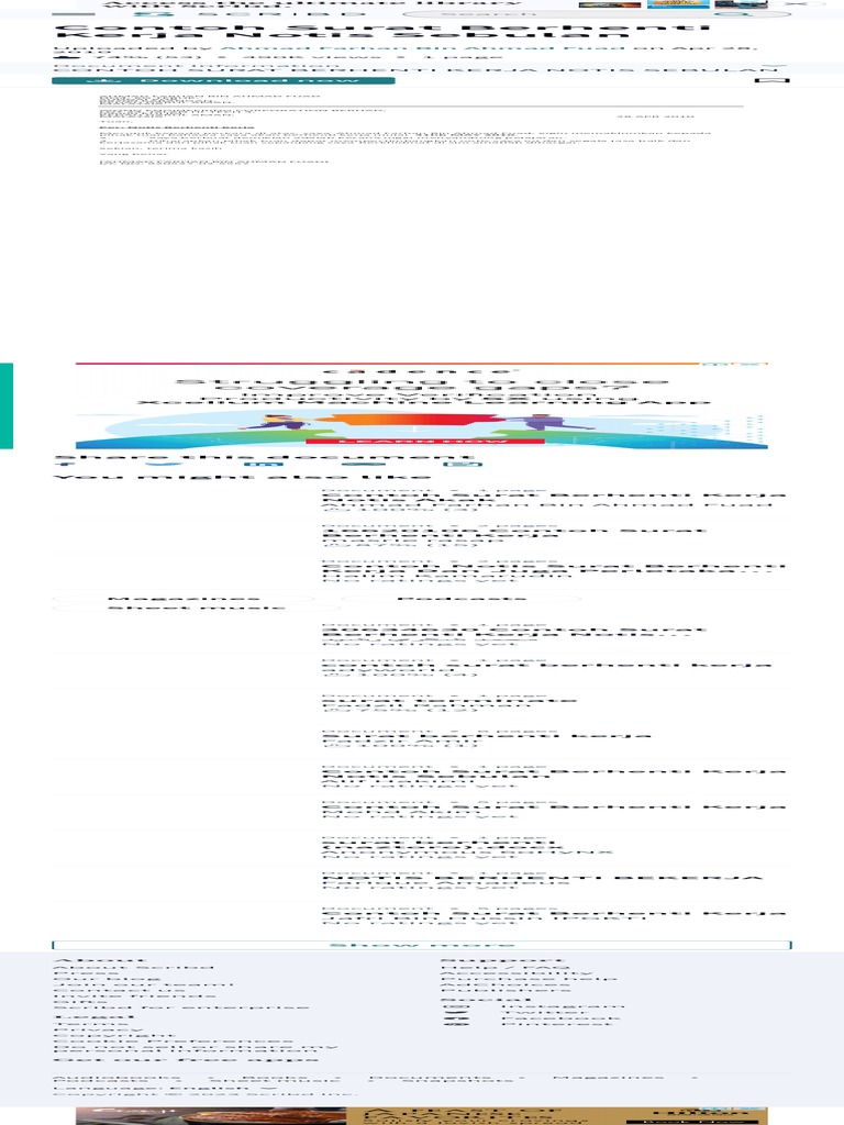 Contoh Surat Berhenti Kerja Notis Sebulan PDF | PDF | Scribd | Social ...