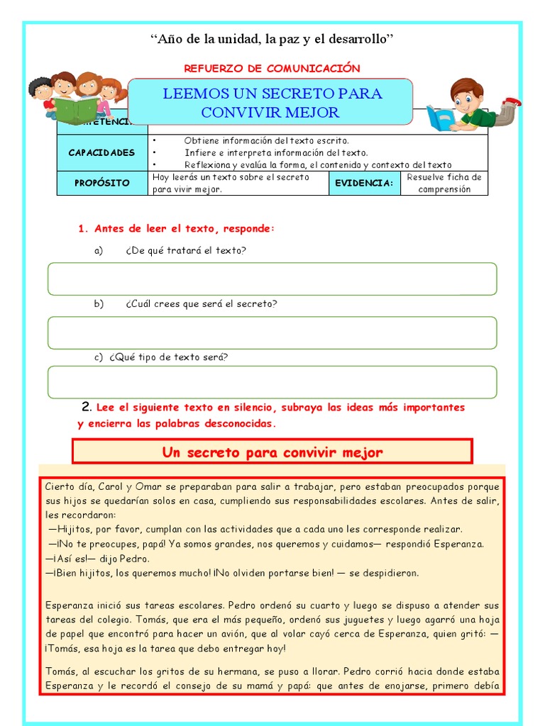 F.refuerzo Comu Leemos Un Secreto para Convivir Mejor | PDF F.refuerzo Comu Leemos Un Secreto para Convivir Mejor | PDF