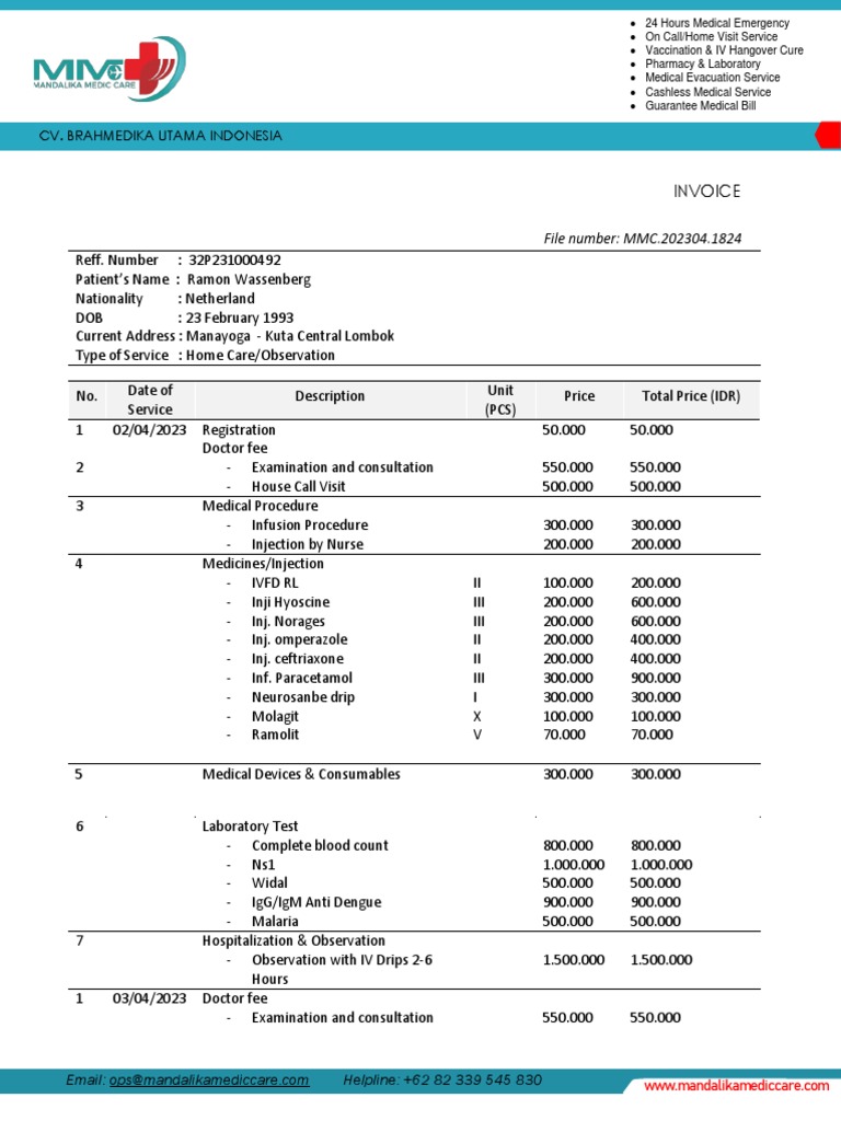 INVOICE 2-4 April 2023 | Download Free PDF | Medicine | Intravenous Therapy