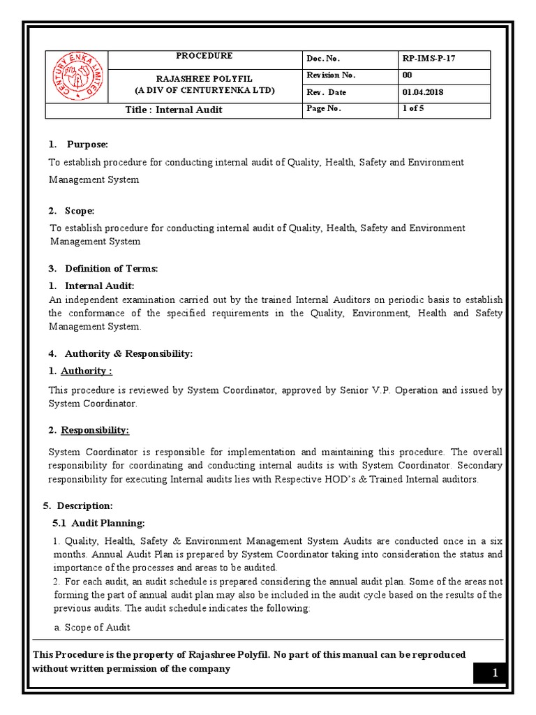 RP-IMS-P-17 Internal Audit | PDF