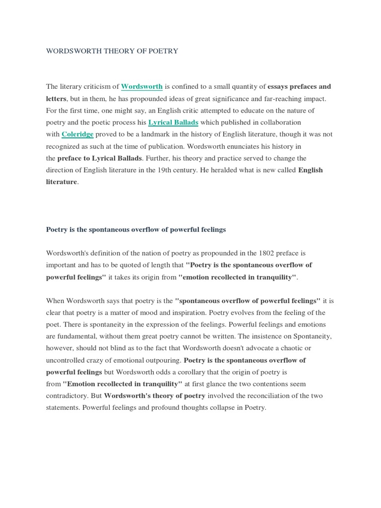 Wordsworth Theory of Poetry | PDF | Poetry | William Wordsworth