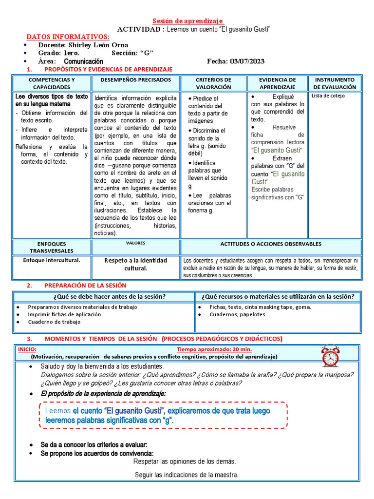 Leemos Un Cuento "El Gusanito Gusti" | PDF | Aprendizaje | Comprensión ...