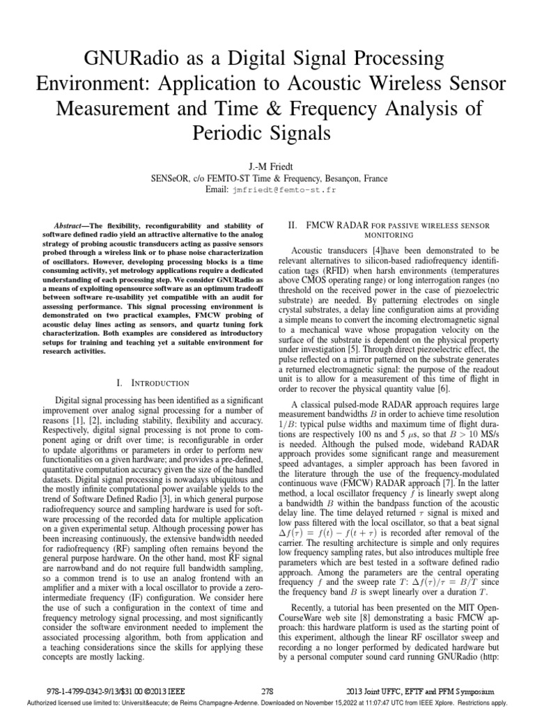 Gnuradio As A Digital Signal Processing Environment Application To Acoustic Wireless Sensor 