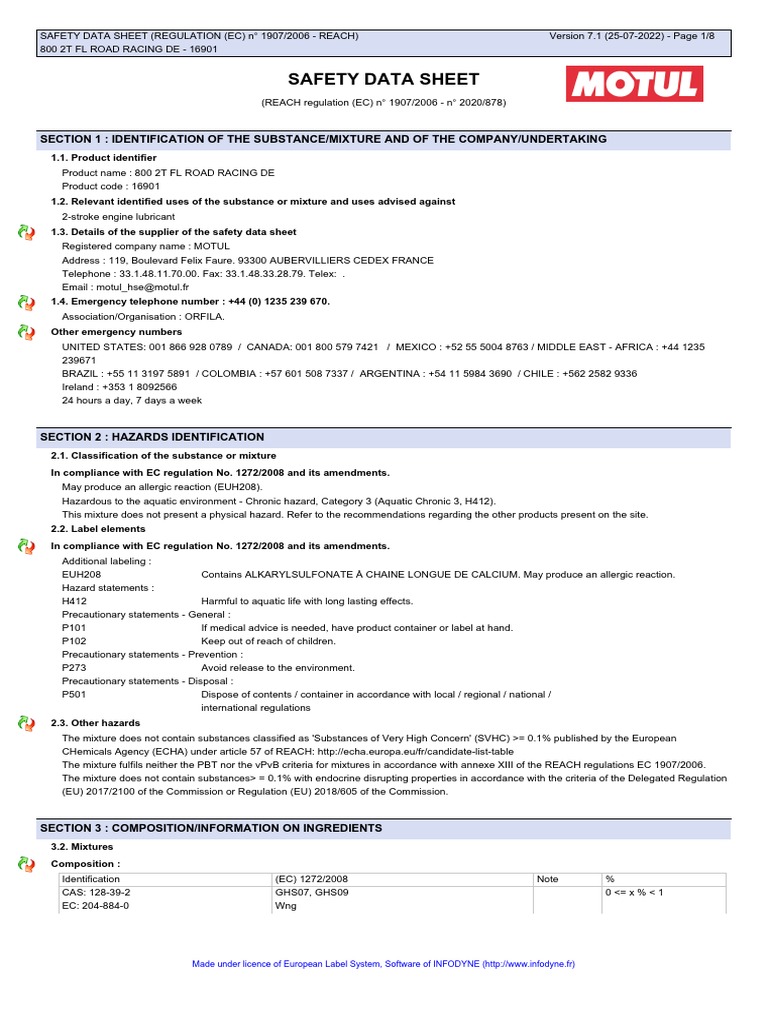 20041-62743-15651-013302 800 2T ROAD RACING MSDS | PDF | Dangerous Goods | Personal Protective ...