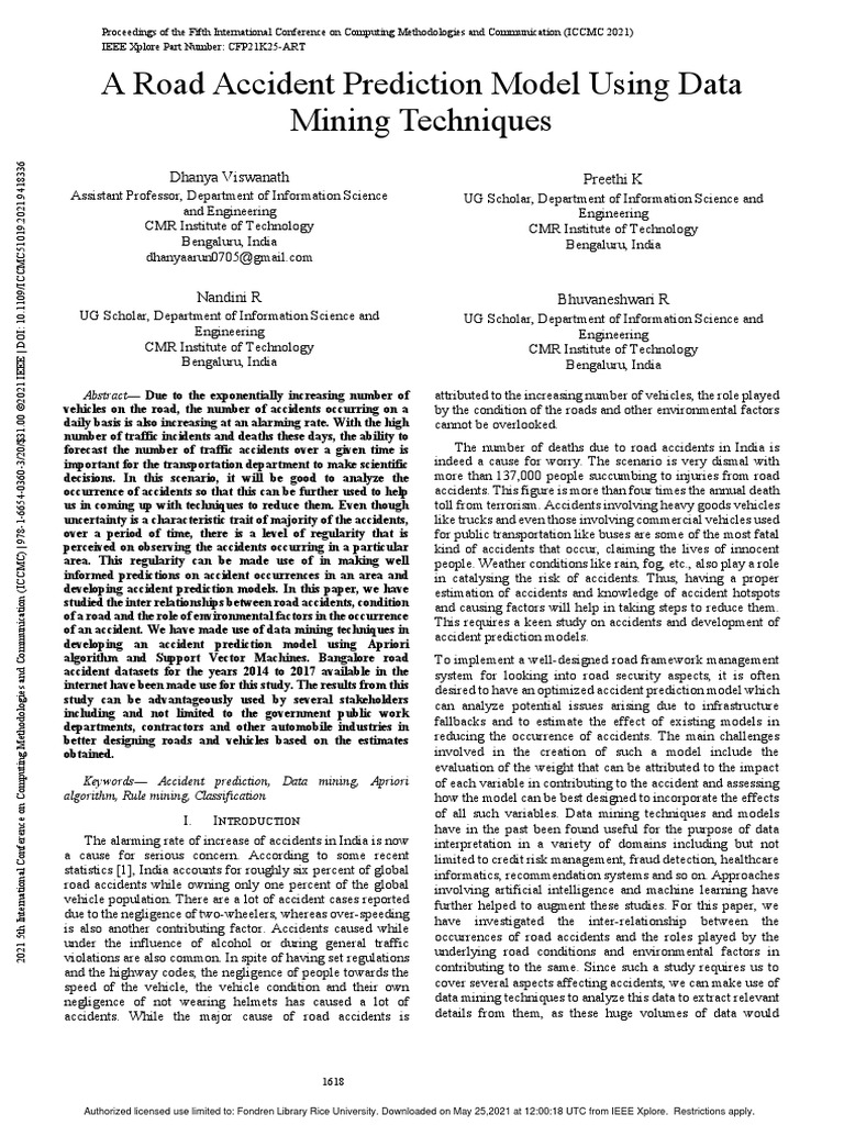 Road Accident Prediction Model Using Data Mining Techniques | PDF ...