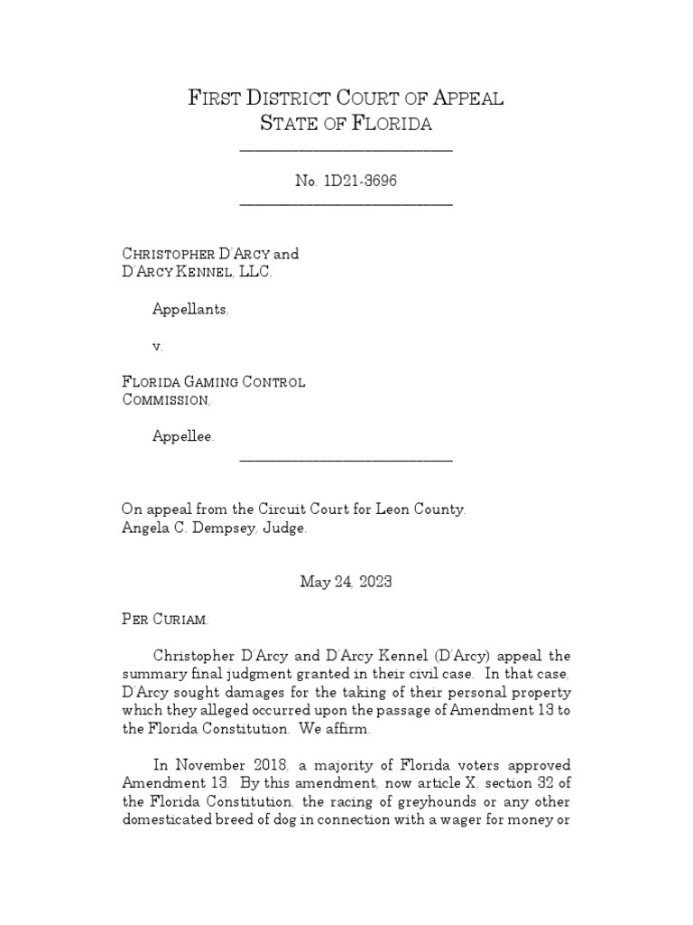D'Arcy v. Florida Gaming Control Comm'n, No. 1D21-3606 (Fla. Dist. Ct ...