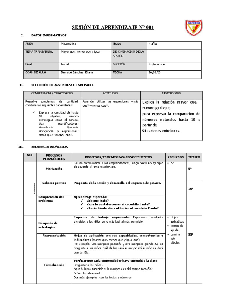 sesión de aprendizaje matematica | PDF | Aprendizaje | Modificación de comportamiento