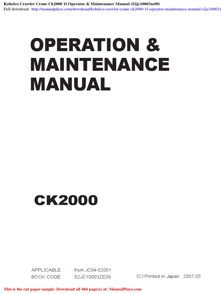 Kobelco CK2000 Operation & Maintenance Guide | PDF | Crane (Machine ...