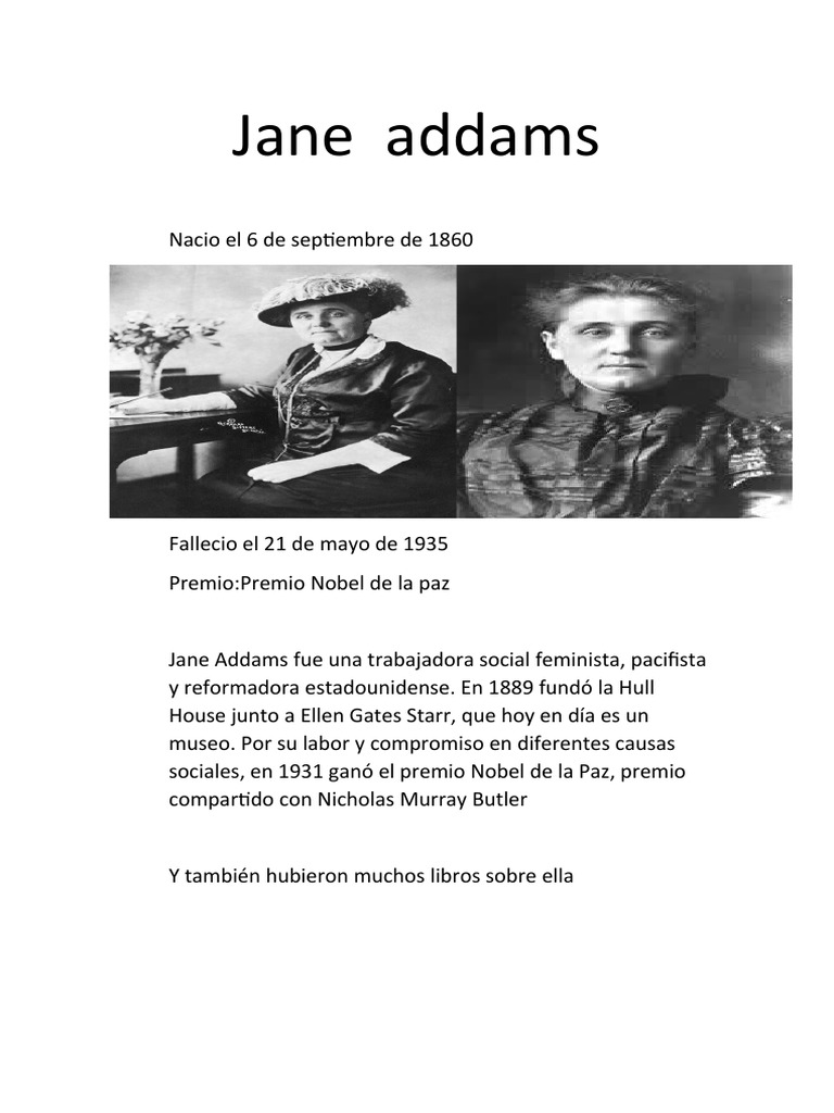 Biografía de Jane Addams (1860-1935) | PDF | Historia
