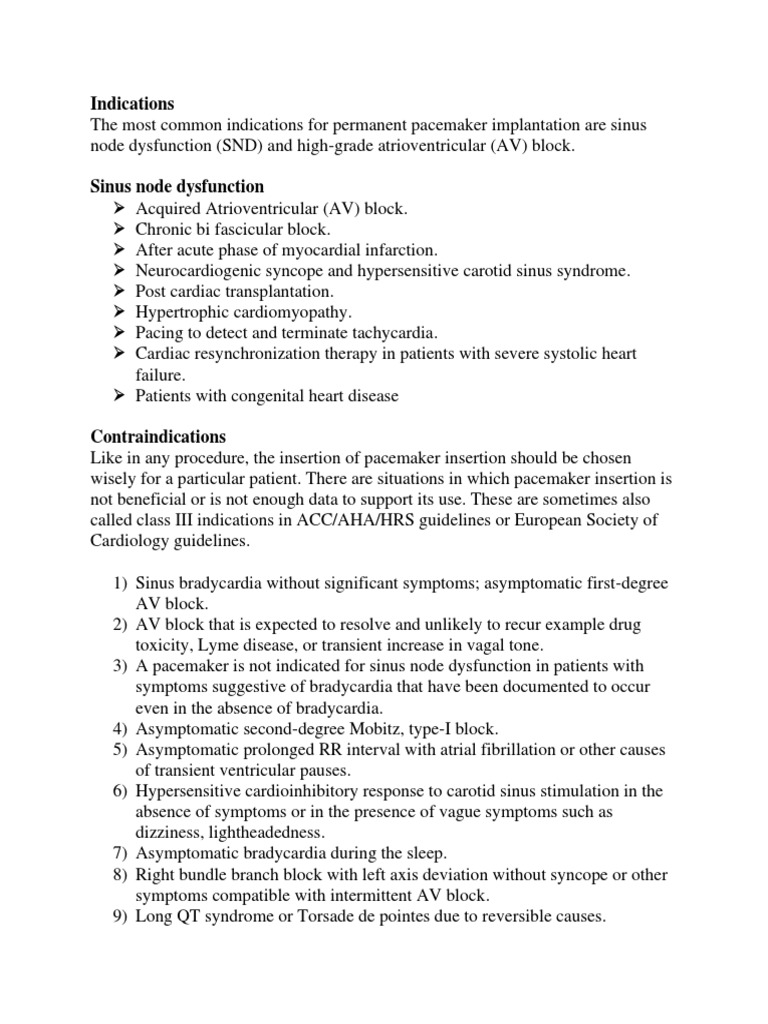 Indications | PDF | Artificial Cardiac Pacemaker | Heart Indications | PDF | Artificial Cardiac Pacemaker | Heart
