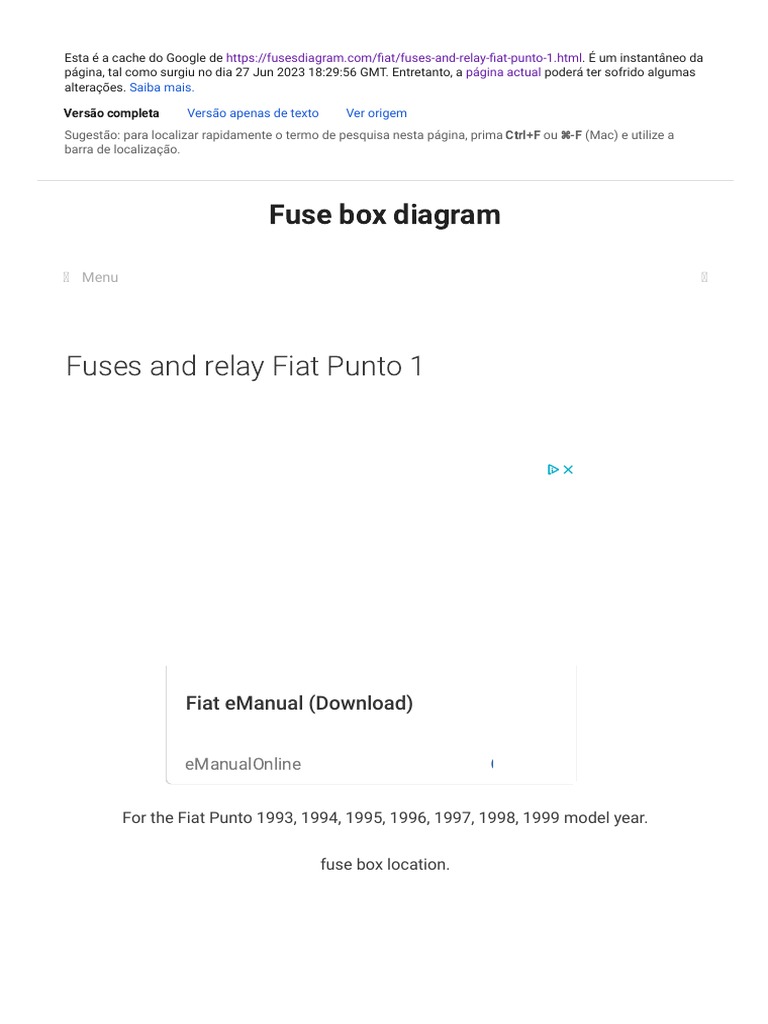 Fuse Box Fiat Punto 1 Pdf Headlamp Fuel Injection